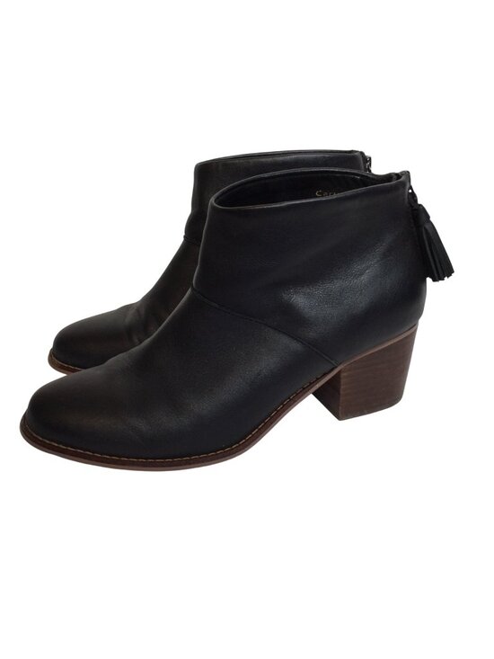 Toms | Shoes | Toms Black Leather Heeled Ankle Boots Tassel Zipper Size ...